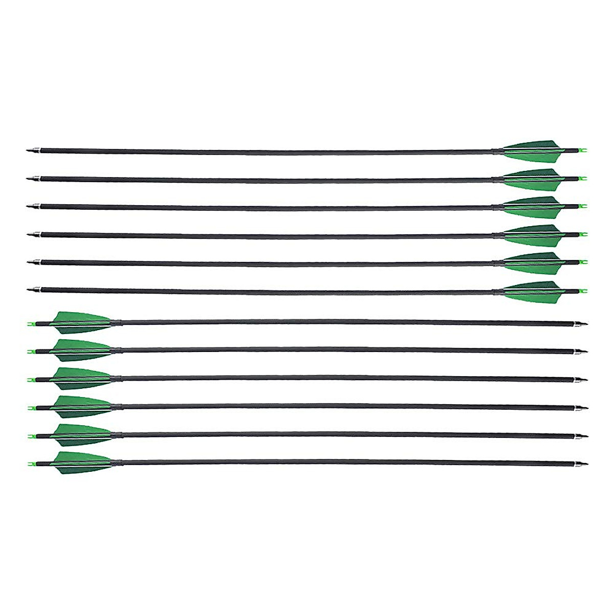 ZSHJGJR 6/12pcs 31" Archery Carbon Arrows Spine 500 Hunting Target Arrows with 4 inch Turkey Feather for Compound Recurve Bow Shooting Practice (Green, 12pcs)