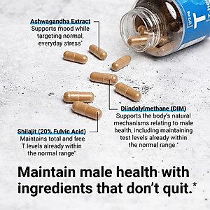 Essential Elements Male Health Supplement - Muscle Support & T-Health with DIM, Ashwagandha, Shilajit, More | T-Hero 60 Vegan Capsules (2-Pack)