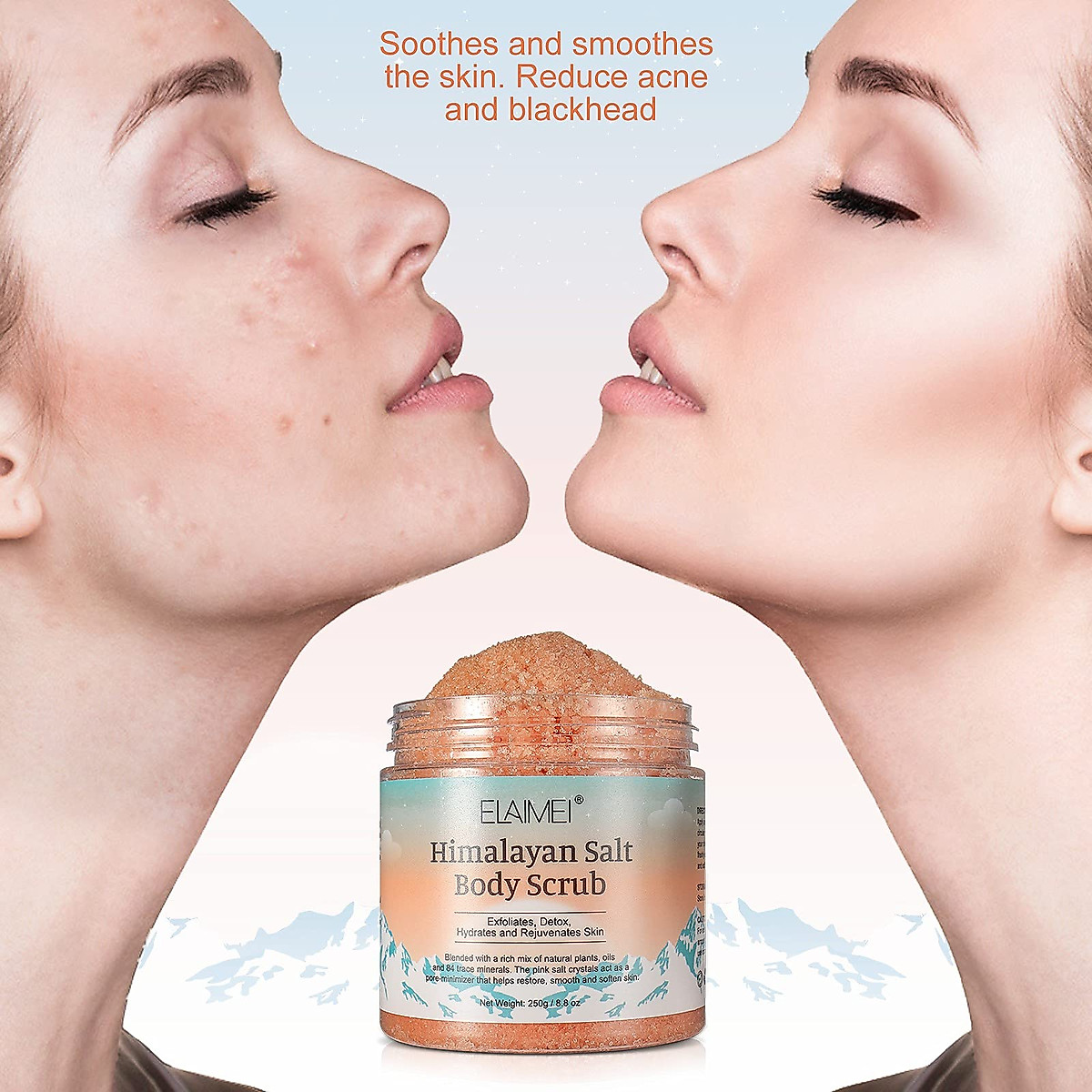 Moulis Himalayan Salt Body Scrub Natural Exfoliating Salt Scrub for Acne, Cellulite, Deep Cleansing, Scars, Wrinkles, Exfoliate and Moisturize Skin Infused with Collagen and Stem Cell