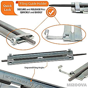 MIZOOVA 10 Piece Chainsaw Sharpener File Kit with 5/32 3/16 7/32 Round Files, 6 Inch Flat File, Depth Gauge, Filing Guide Holder, Hardwood Handle