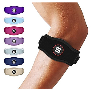 Sleeve Stars Tennis Elbow Brace for Men & Women, Tennis Elbow Strap Tendonitis Arm Band, Counterforce Brace & Elbow Band for Tendon Pain Relief w/ 3 Forearm Support Straps, Fits 9-23" (Single/Black)