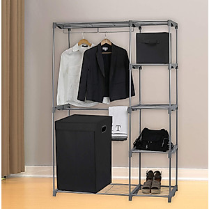 Simple Houseware Foldable Laundry Hamper Basket with Lid, Black