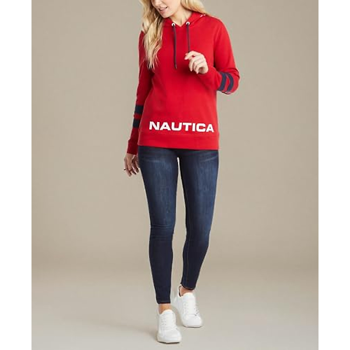 Nautica Women's Classic Supersoft 100% Cotton Pullover Hoodie, Red, Medium