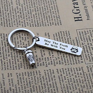 FOTAP Coffee Charm Keychain May The Froth Be With You keychain Storm Trooper Gift Barista Gift (Wars Coffee Keychain)