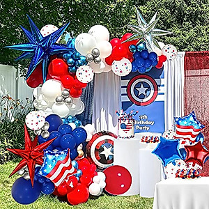 kozee Red White and Blue Patriotic balloon garland arch kit 136pcs with starburst star print balloons for july 4 Memorial day decorations