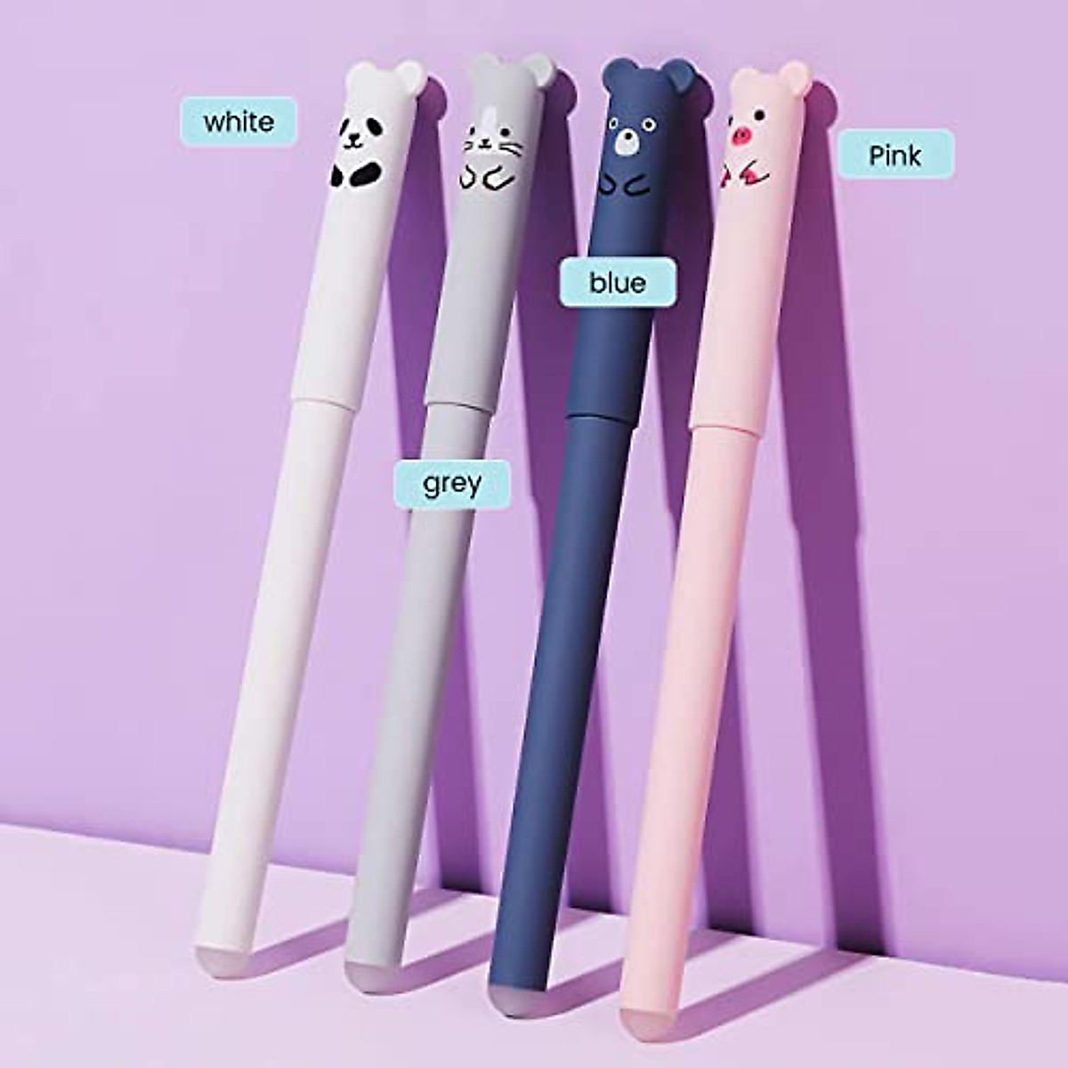 WANGYZJ 0.5mm Erasable Pens, Panda Pens, Cute Erasable Pens, Animal Rollerball Gel Ink Pens, includes 4 pens, 10 black, 10 blue, 5 red pen refills, and 2 erasers., for Kids Office School Supplies