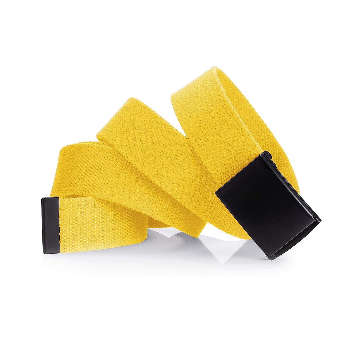 Mile High Life Cut To Fit Canvas Web Belt Size Up to 52" with Flip-Top Solid Black Military Buckle (Yellow)