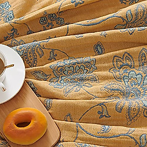 jinchan Yellow Throw Blanket for Couch Spring Cotton Blanket Soft Breathable Lightweight 4 Layer Cozy Blanket Twin Size Reversible Coverlet Floral Blanket Bed Blanket Baby Kid Gift 60x80 Inch