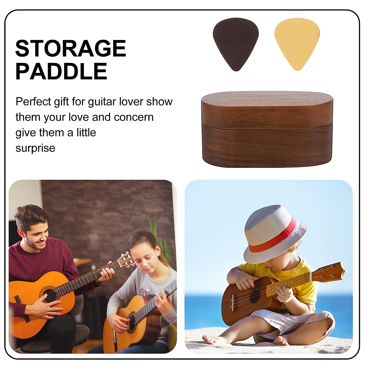 Guitar Display Case Guitar Pick Box Storage Wooden Guitar Picks Case Guitar Picks Holder Organizer Small Item Organizer for Bass Mandolin Banjo Ukulele Coffee Guitar Pick Case