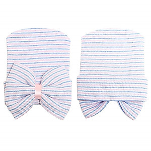 Century Star Newborn Hospital Hat for Girls Infant Baby Hat and Mittens Set with Bow Soft Cute Nursery Beanie Hat Caps Pink white&White&Pink(with Mittens) One Size