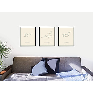 - Peace Love & Happiness Molecule Poster Print - Scientific Wall Art - House Home Décor - Dopamine Oxytocin Serotonin - Set of 3 8x10 Unframed Art Prints
