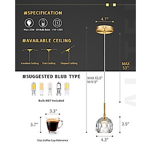 AUTELO Gold Pendant Light Fixtures - Crystal Modern Pendant Lights in Brushed Gold Metal Finish, Pendant Lights Kitchen Island for Dining Room, Bedroom, Hallway, H3878 BG