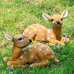 Garden Resin Deer Figurine, Outdoor Garden Statue Deer Lying Down Sculpture Ornaments 6.7x4.5in, Polyresin, Full Color(2 Pcs )