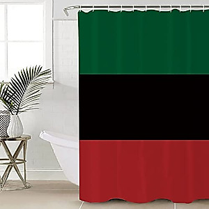 Shower Curtain Set with Bathroom Rugs and Mats Independence Day USA Flag Black Red Green Stripe Bathroom Rugs Set 4 Piece, Non-Slip Rugs,Toilet Lid Cover Bath Mat, Waterproof Shower Curtain for Tub