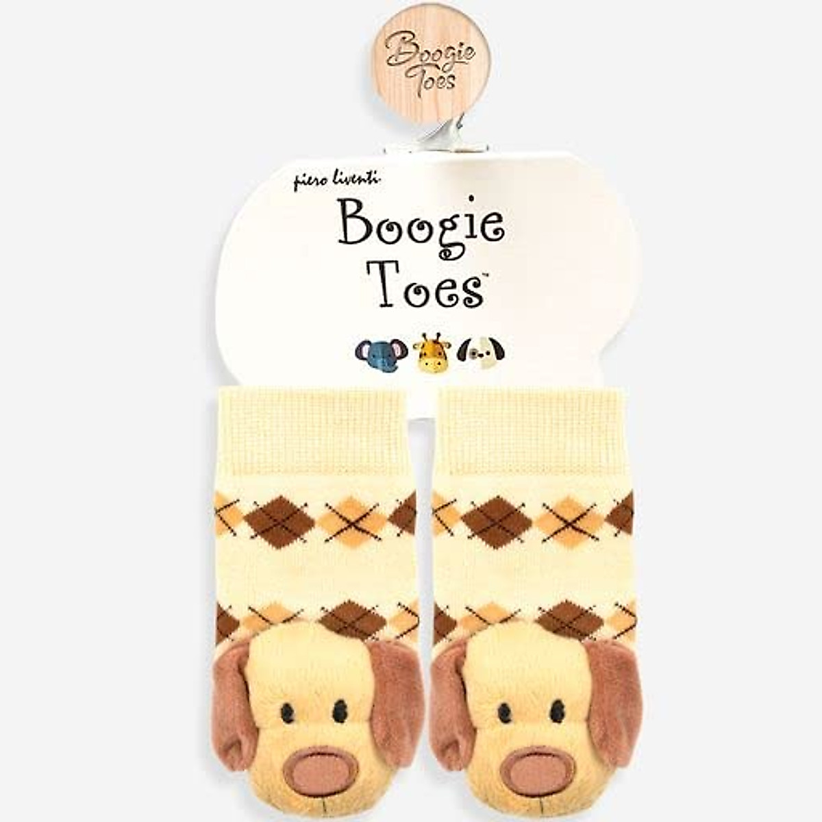 Piero Liventi Brown Dog Boogie Toes Rattle Sock, 1-Pair (0-1Y) Rattles Foot Finder, Rattle Sock Baby Toddler Toy, Gift for Newborn Infant Babies Boy Girl