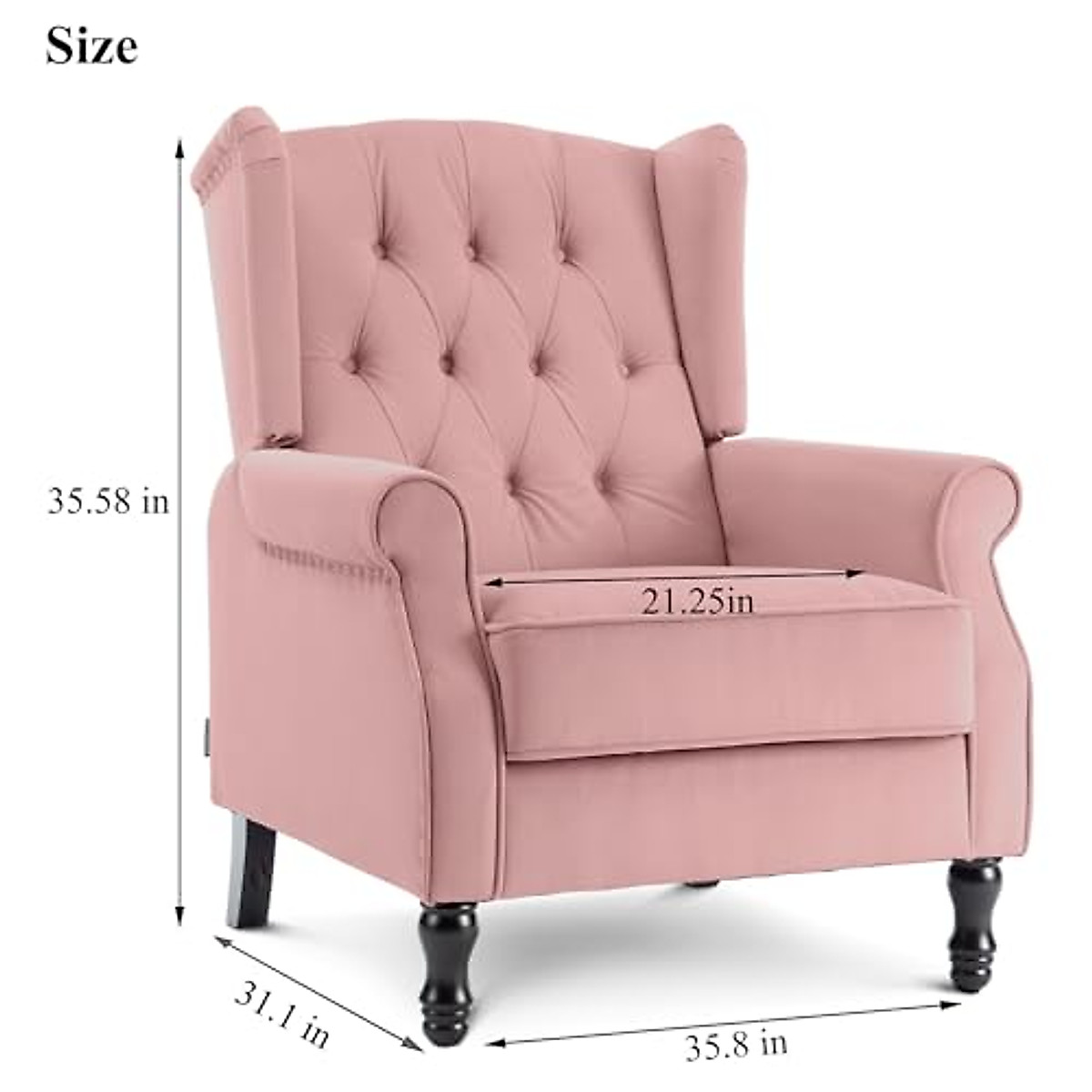 Artechworks Winged Fabric Modern Accent Chair Tufted Arm Club Chair Linen Single Sofa with Wooden Legs Comfy Upholstered for Reading Living Room Bedroom Office, Pink