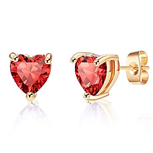 Heart Austrian Crystal Stud Earrings for Women Fashion 925 Sterling Silver Hypoallergenic Jewelry (Red)