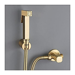 Shower System, Handheld Bidet Sprayer for Toilet Brass Portable Baby Cloth Diaper Sprayer Brushed Gold Bidet Attachment with Bidet Hose for Feminine Wash, Adjustable Water Pressure Control