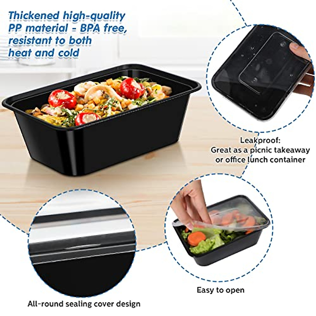 50 Pcs Meal Prep Container with Lids Including 25pcs 25oz Food Storage Containers and 25 Pcs 2.5 oz Portion Cups, Reusable Lunch Containers, Freezer Microwave Dishwasher Safe