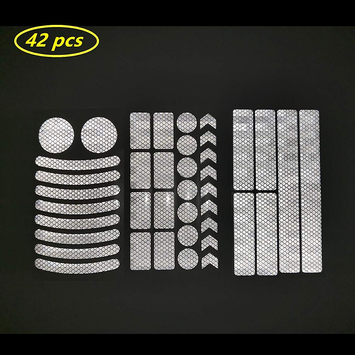 42Pcs Reflective Stickers, Reflective Helmet Bicycle Stickers， Reflective Decals, BikeReflective Tape, NightSafety StickersforBicycle, Wheelchairs, Motorbike, Helmet, Scooter (White)