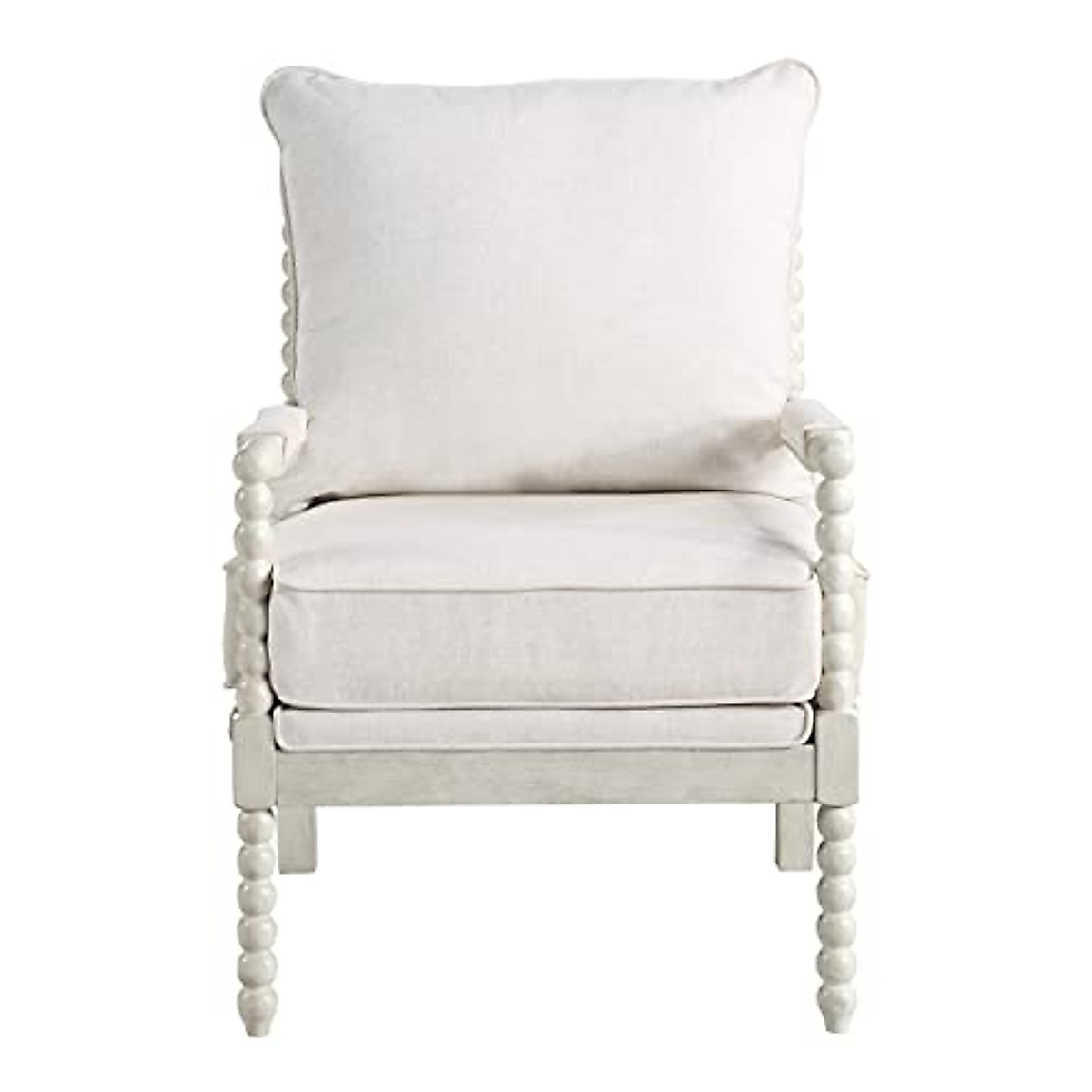 OSP Home Furnishings Kaylee Spindle Accent Chair, 26.5” W x 32.25” D x 37” H, Antique White Frame with White Linen Fabric