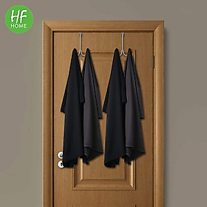 HFHOME 2Packs Over The Door Double Hanger Hooks, Metal Twin Hooks Organizer for Hanging Coats, Hats, Robes, Towels- Silver