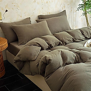 NSNLGSGC 100% Muslin Cotton Textured Duvet Cover King Size, 2-Layer Small Checked Lightweight and Breathable Muslin Bedding, Linen Like Gauze Comforter Cover Set (Dark Green Checked, King)