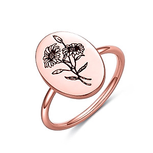 SLIACETE Personalized Birth Flower Ring 925 Sterling Silver/Copper Custom Any Name Birthday Jewelry Gifts for Women Wife Mom Her