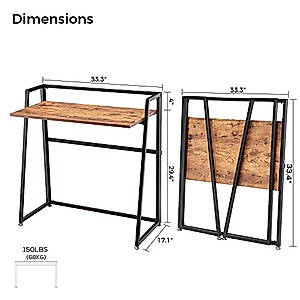 EUREKA ERGONOMIC Modern Folding Computer Desk Teen Student Dorm Study Desks 33-inch Teak Wood Fold up Desk, Easy to be Folded or Unfolded for Writing, Laptop Working and Crafting, Fits Home Office