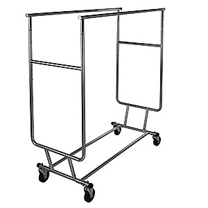 Only Garment Racks Commercial Grade Double Rail Rolling Clothing Rack, Heavy Duty - Designed with Solid"One Piece" Top Rails and Base. Heavy Gauge Steel Construction, Rack Weighs 39 Lbs.
