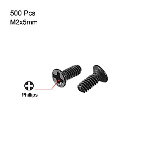 uxcell M2 x 5mm Phillips Screws Fastener Black for Laptop PC TV Fan Switch 500pcs