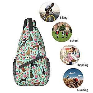 Greyhound Floral Cute Dog Mint Vintage Crossbody Sling Backpack Shoulder Bag for Men Women Sling Bag Travel Hiking Chest Bag Daypack