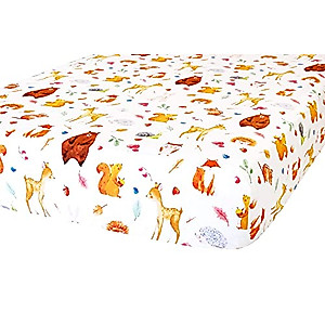Bundle of ADDISON BELLE Products - 100% Cotton Fitted Crib Sheet + Everything Blanket - Woodland Animals - Soft, Durable & Breathable
