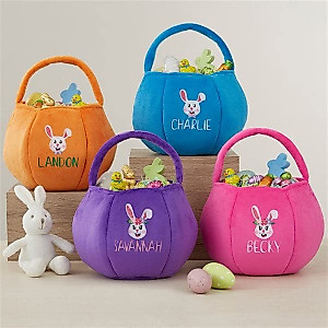 Personalization Universe Embroidered Build Your Own Bunny Personalized Easter Treat Bag, Customize with Any Name, Boy and Girl Options, Ideal for Easter Basket Stuffers - Blue