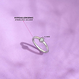 925 Sterling Silver Clear Simulated Birthstone Cubic Zirconia Bezel Ring For Baby Girls & Toddlers Size 2 - Shinning Baby Rings For Everyday Wear - April Birthday Jewelry Gift for Girls