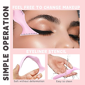 HOSAILY 5 in1 Eyeliner Stencils Silicone Multi-Purpose Eye Makeup Tool for Winged Eyeliner, Defined Eyebrow, Eyelash, Face Contour and Lip Line Lazy Quick Makeup Tool-Pink