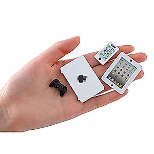 LZQINXUN 4 Pack Dollhouse Accessories,Toy Laptop,Phone,Mini Tablet and Gamepad,Scene Simulation for Doll 1/6 1/12 Scale,Miniature Toys Accessories (White)