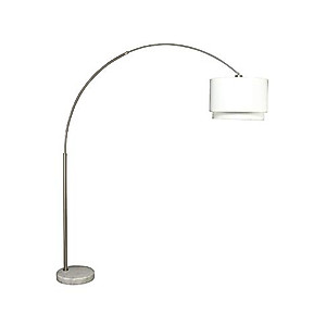SH Lighting 6938 Brush Steel Arching Floor Lamp with Marble Base - Features Large Drum Style Shade - 81" Tall Fits in Living or Bedrooms (White-Double)
