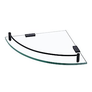 KES Glass Corner Shelf Bathroom Shelf Tempered Glass with Rail SUS 304 Stainless Steel Floating Wall Mount Bracket Matte Black, BGS2101A-BK