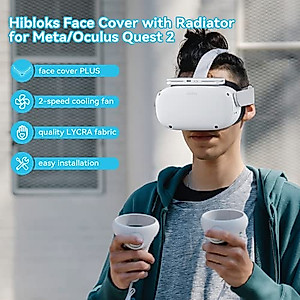 HiBloks Cooling Fan Face Cover for Meta/Oculus Quest 2 Accessories, Soft Lycra Cotton, Quest 2 Cooling Fan Active Air Circulation Ventilation to Relieve Lens Fogging (2 Speeds)