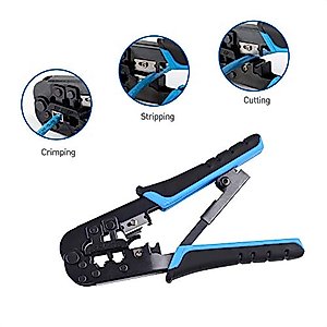 Cable Matters Modular RJ45 Crimp Tool (Ethernet Crimper) with Built-in Wire Cutter and Stripper - 10-Pack Cat6 RJ45 Connectors Included