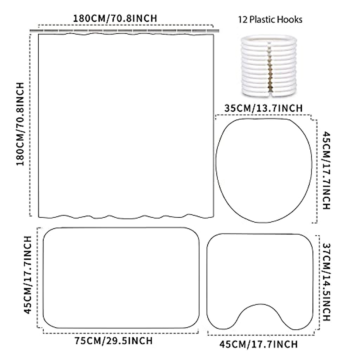 YQPBZCHH 4 Pcs Cartoon Shower Curtain Sets with Non-Slip Rug,Toilet Lid Cover and Absorbent Carpet Bath Mat,Durable Waterproof Shower Curtain with 12 Hooks for Bathroom 70.8" 70.8" (A15)