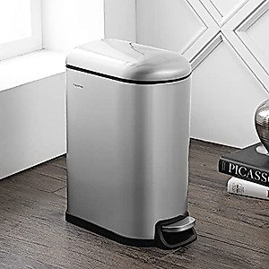 happimess HPM1010A Roland 10.6-Gallon Step-Open Trash Can, Modern, Minimalistic, Fingerprint-Proof, Rustproof, Hands-Free, Kitchen, Laundry Room, Office, 10.6 Gallons, Chrome