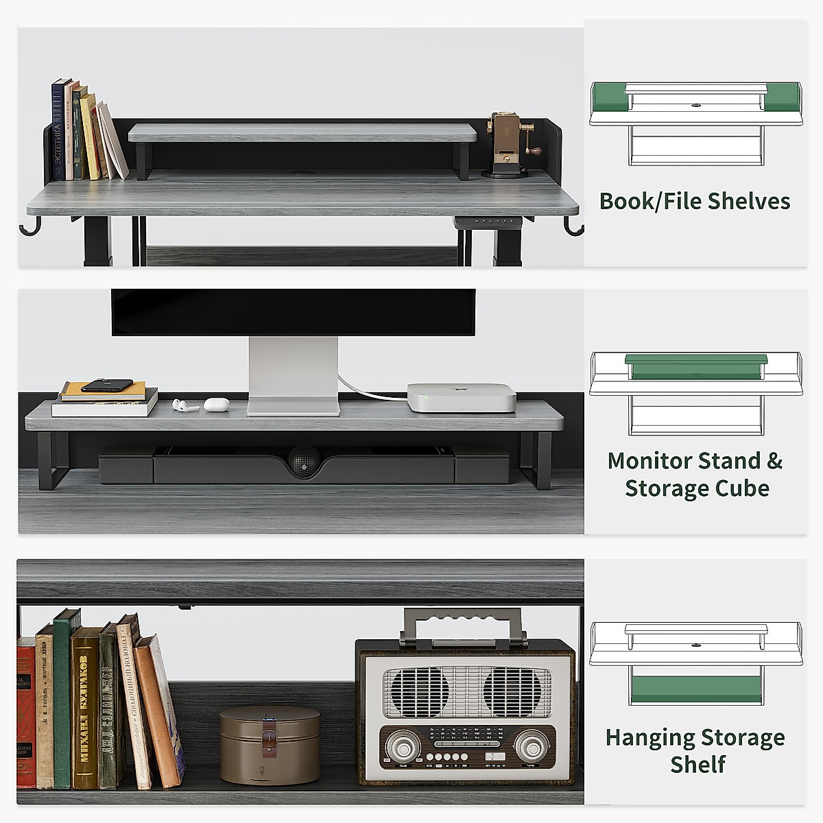 FEZIBO 48" Electric Standing Desk with Shelves, 48 x 24 Inch Sit Stand Rising Desk with Monitor Stand and Storage, Ergonomic Home Office Computer Desk, Rustic