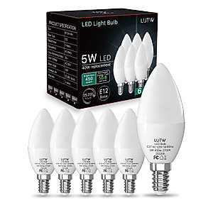 LUTW E12 Candelabra LED Light Bulbs 40 Watts Equivalent, 450 Lumen Type B LED Chandelier Light Bulbs, Warm White 2700K Non-Dimmable B11 Ceiling Fan Bulb, 6 Pack