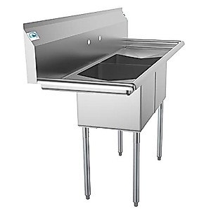 KoolMore 2 Compartment Stainless Steel NSF Commercial Kitchen Prep & Utility Sink with 2 Drainboards - Bowl Size 15" x 15" x 12", Silver,SB151512-15B3