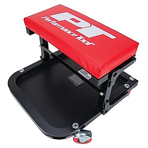 Performance Tool W85021 Folding C-Frame Creeper Rolling Work Seat with Tool Tray for Mechanic Garages and Workshops, Black/Red, 12.5-inch Height