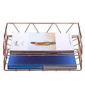 PAG 2 Packs Desktop File Organizer Metal Stackable Horizontal Letter Tray Paper Holder Rack, Rose Gold