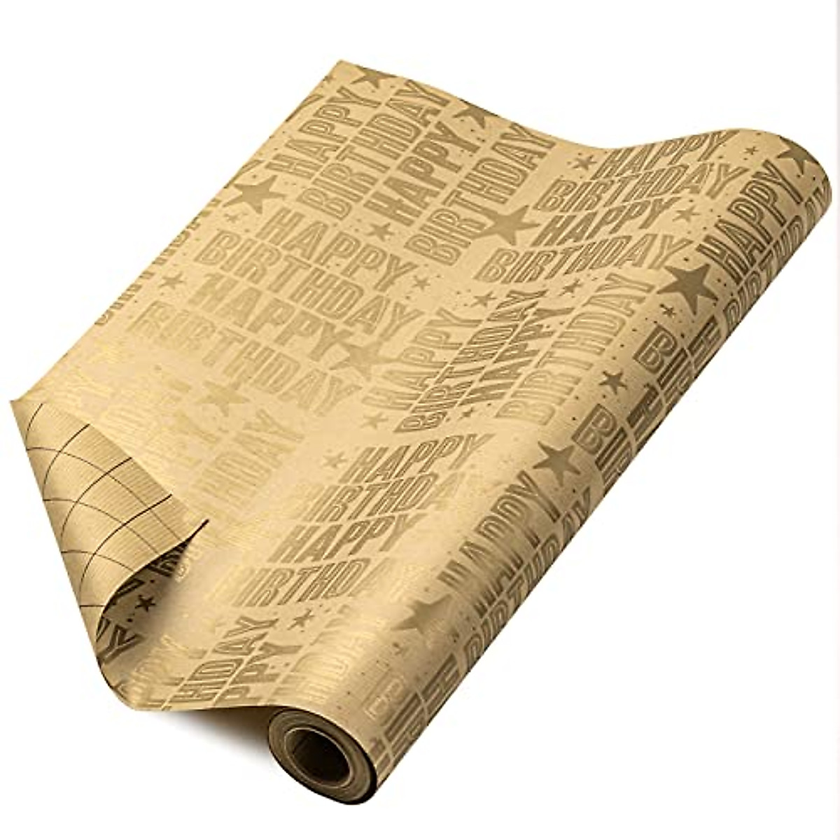 RUSPEPA Kraft Wrapping Paper Roll - Gold Happy Birthday Pattern Great for Birthday, Party, Baby Shower - 17.5 Inches X 32.8 Feet