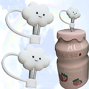 Gowxs Cloud Straw Tips Covers, Food Grade Reusable Silicone Straw Tip,cute Straw Covers Plugs,Soft Straws Plugs for 6-8 mm,Anti-dust(White 2pcs)